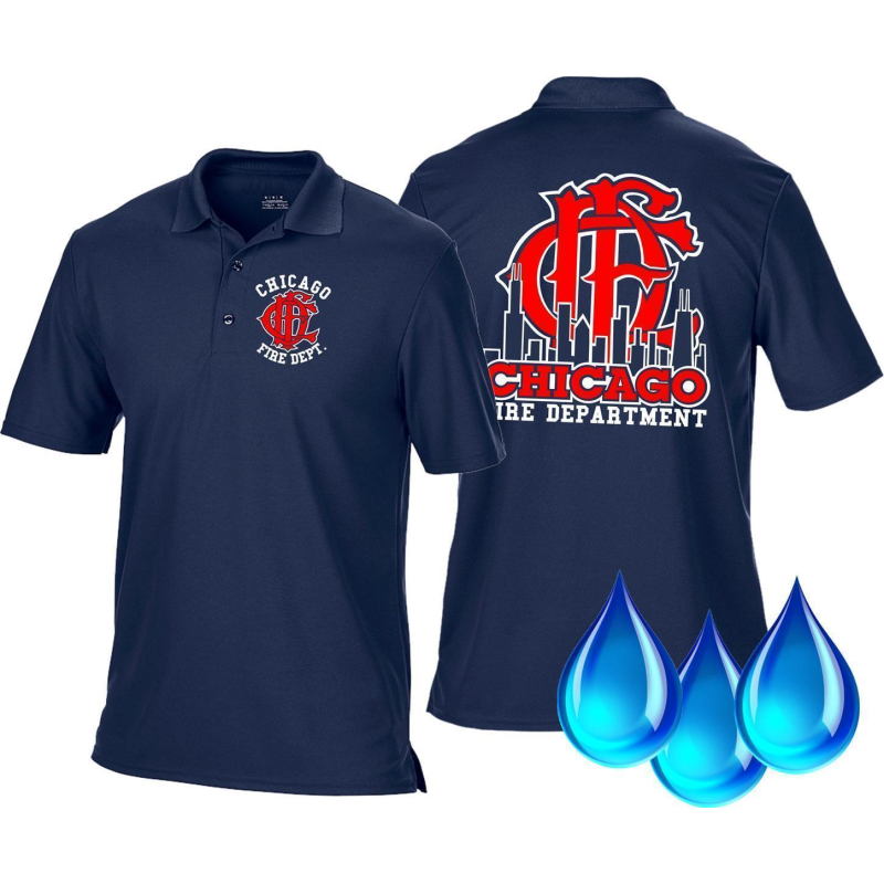 Functional-Polo navy, Chicago Fire Dept.-Skyline with old Emblem - FIRE1
