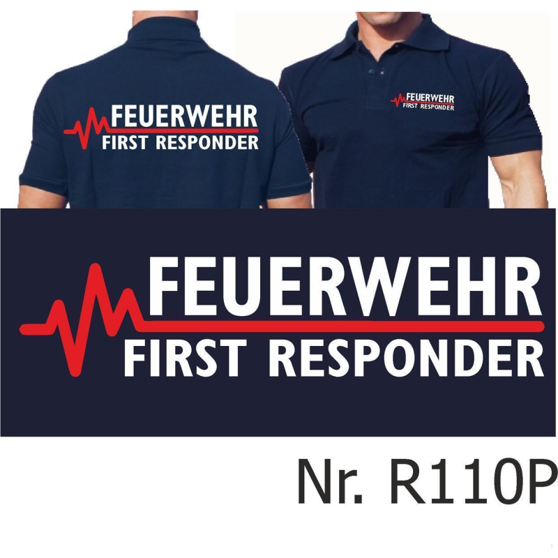 Polo navy, FEUERWEHR - FIRST RESPONDER with red EKG-line M - FIRE1
