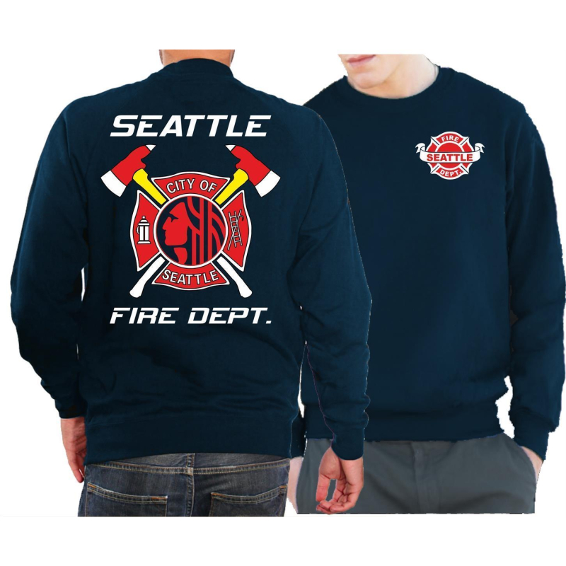 Sweat blu navy, Seattle Fire Dept. gekreuzte assi e Wappen M - FUOCO1