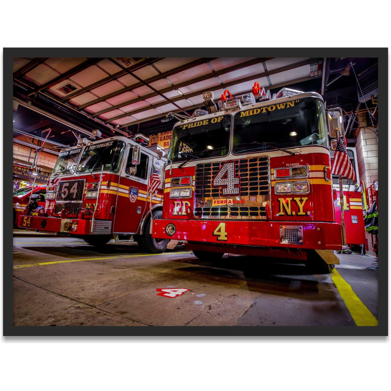 Kunstdruck "FDNY Ladder 4 / Engine 54" im negro Rahmen 80 x 60 cm - FUEGO1